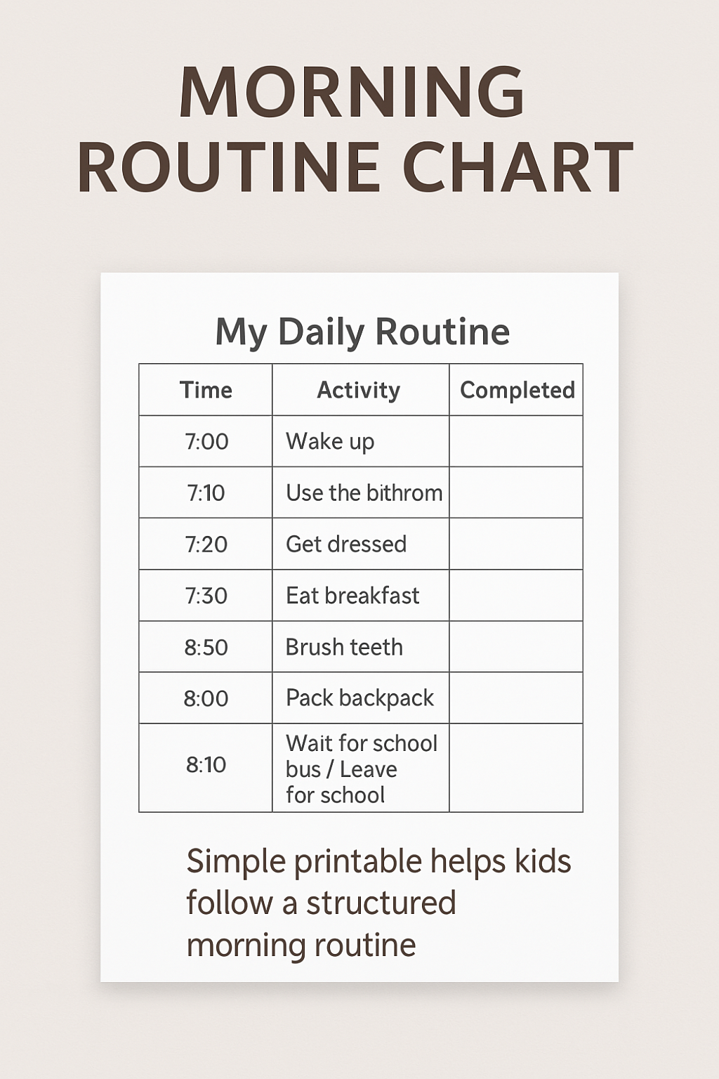 Blank Morning Routine Chart for Kids (Printable download) - The ABA ...